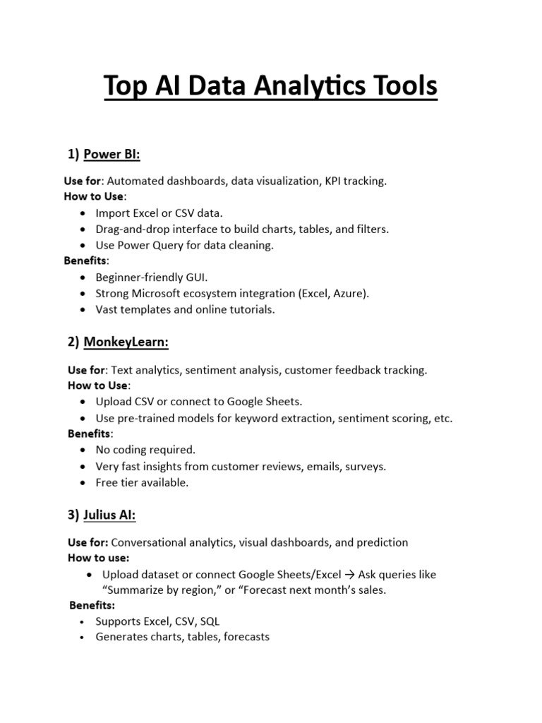 AI Data Analytics Tools | PDF | Microsoft Excel | Analytics
