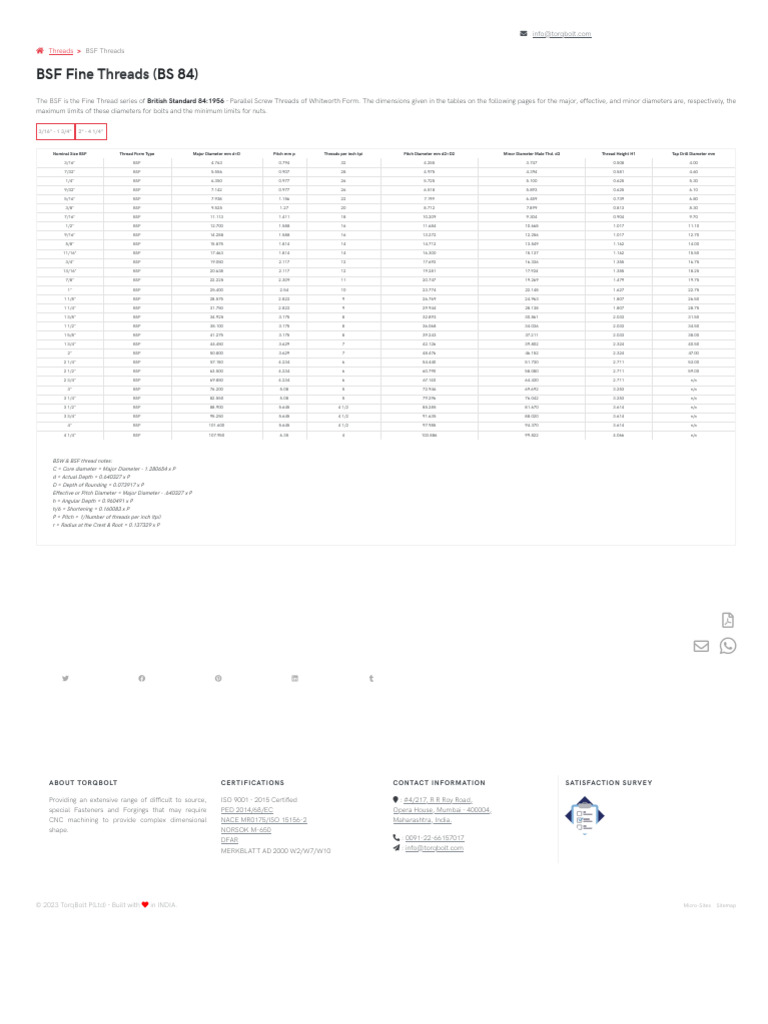 BSF Threads - British Standard Fine Thread Dimensions & Specifications ...