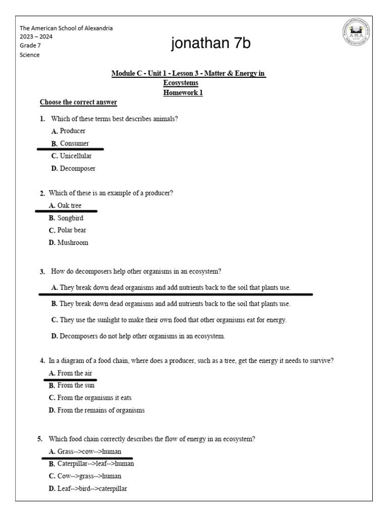 Science Homework 1 q4 | PDF | Water | Ecosystem