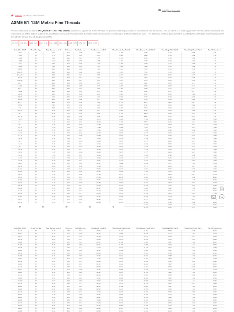 Metric Fine Thread Dimensions Guide | PDF | Tools | Cutting Tools