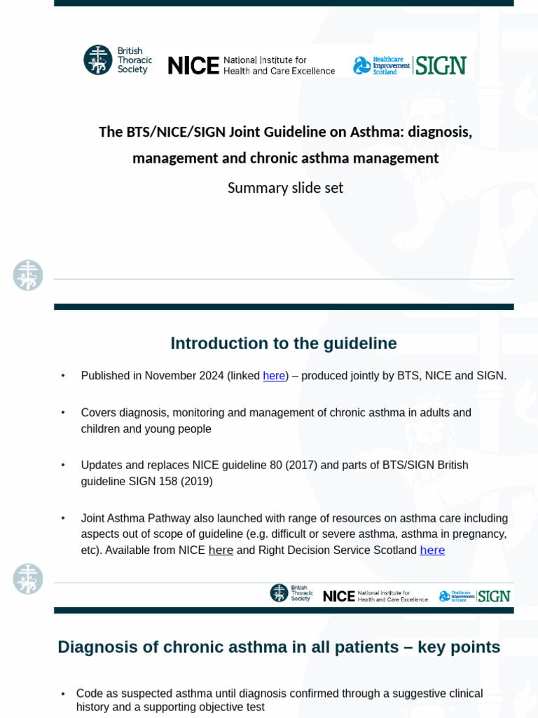 BTS - NICE - SIGN Joint Chronic Asthma Guideline Slide Deck | PDF | Asthma | Medicine