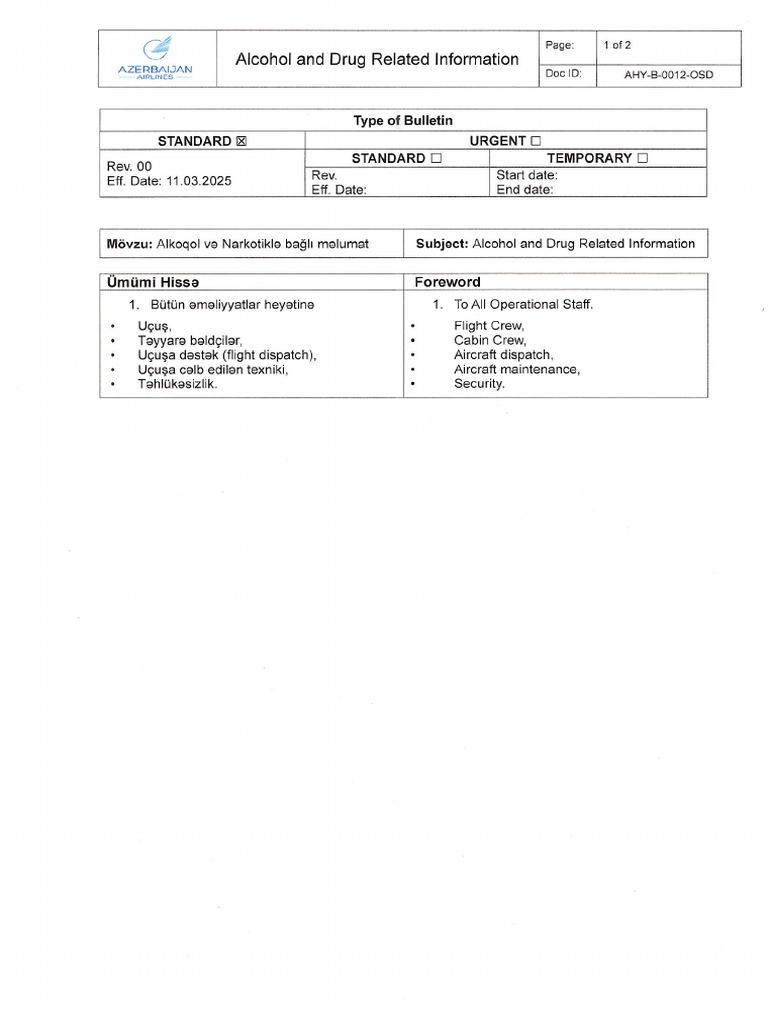AHY-B-0012-OSD Alcohol and Drug Related Information | PDF