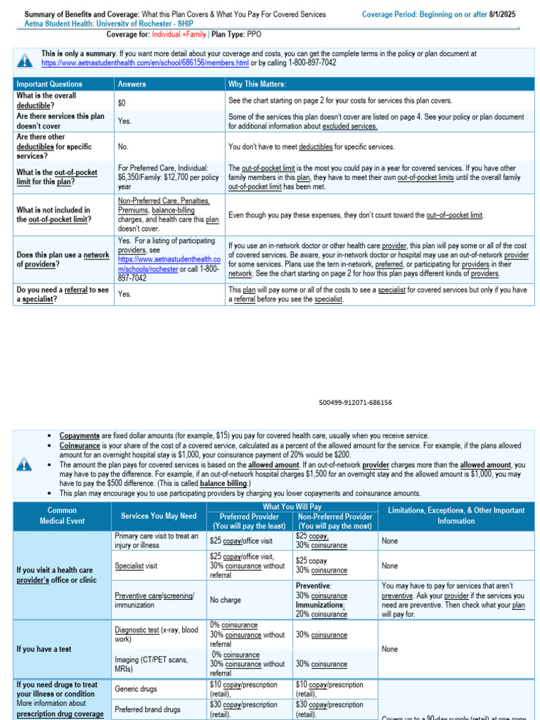 2025-2026 UofR Summary of Benefits and Coverage | PDF | Childbirth | Emergency Department