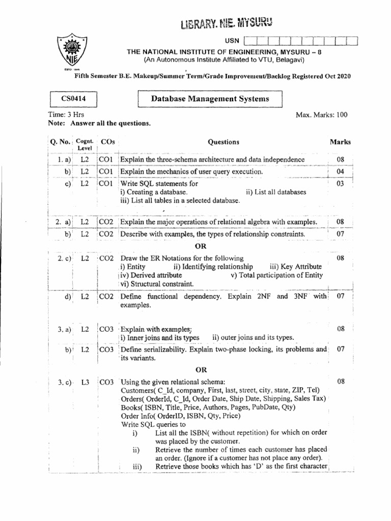 CS0414 Database Management Systems Oct2020 | PDF