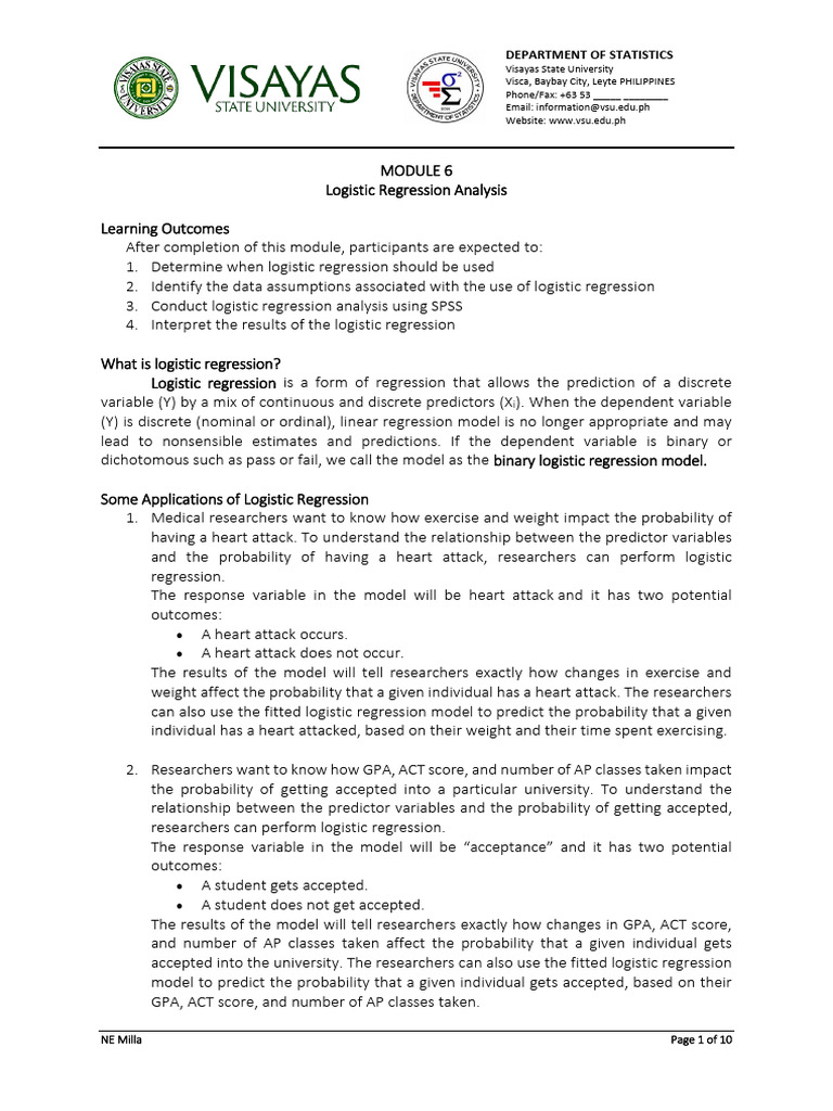Module 6 Logistic Regression Analysis Pdf Logistic Regression Linear Regression