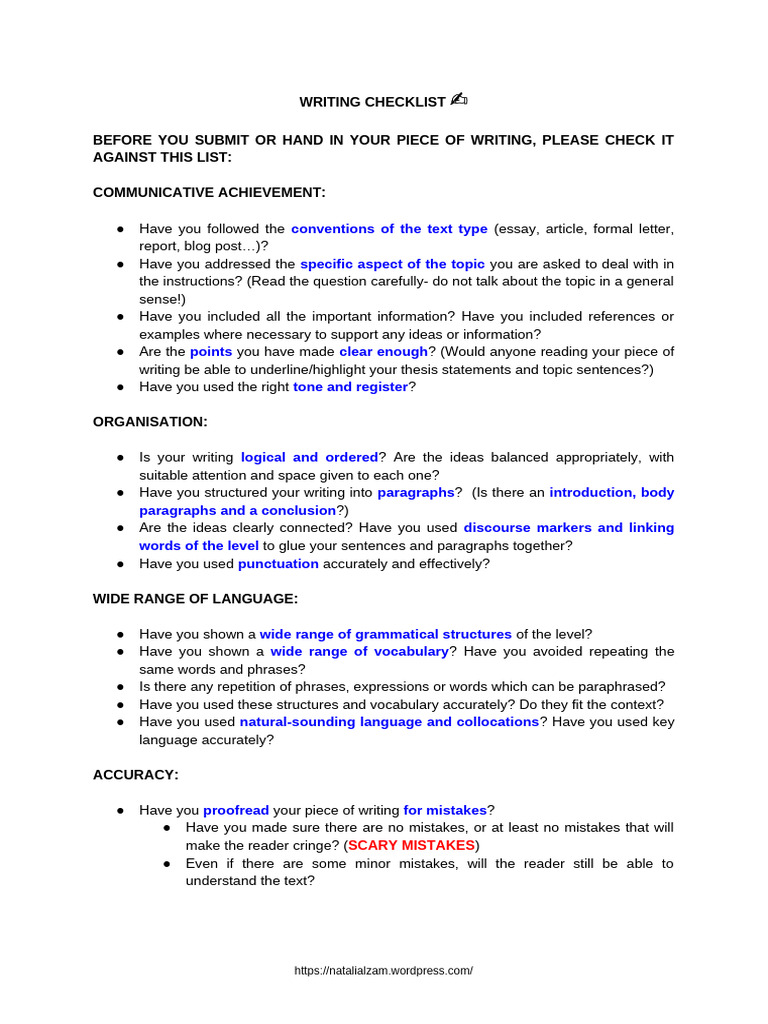 Writing Checklist | PDF