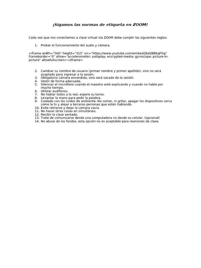 Normas de Etiqueta en ZOOM-1 | PDF