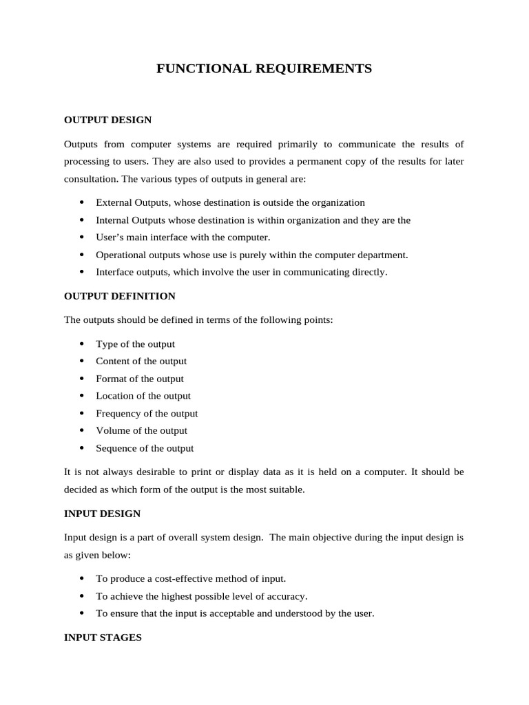 Functional Requirements | PDF | Menu (Computing) | Input/Output
