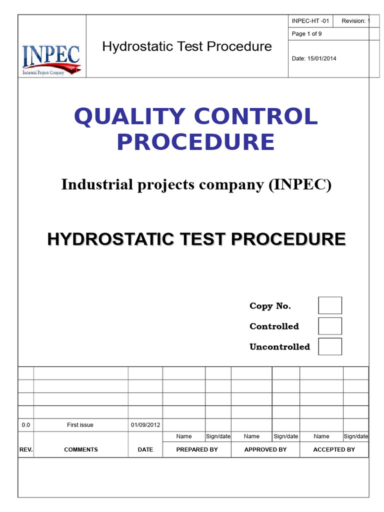 Hydrotest Procedure | PDF | Mechanical Engineering | Materials
