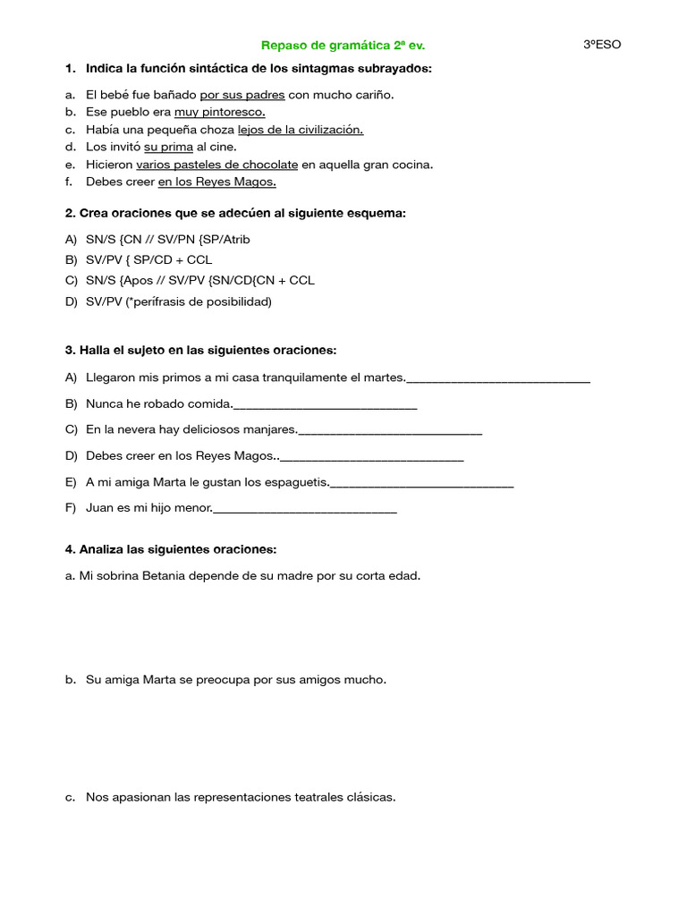 3ºESO Repaso de Gramática 2 Ev. | PDF