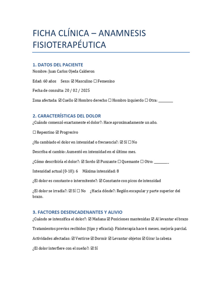 Ficha Clinica Anamnesis Paciente Caso | PDF