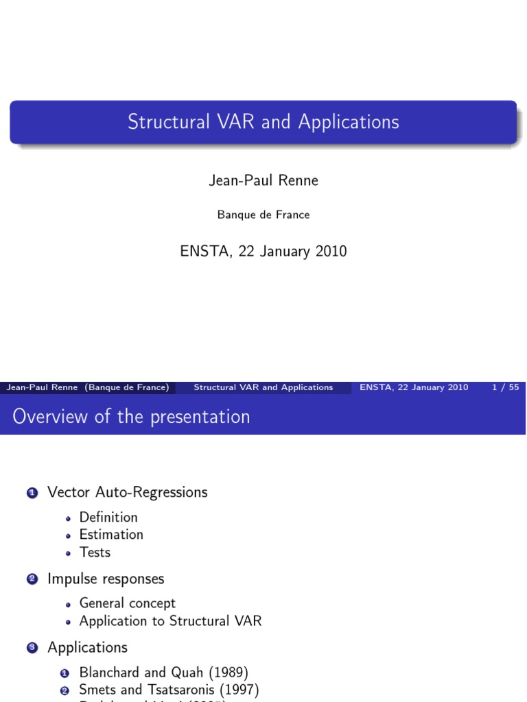 Structural VAR and Applications: Jean-Paul Renne | PDF | Vector Autoregression | Statistical Theory