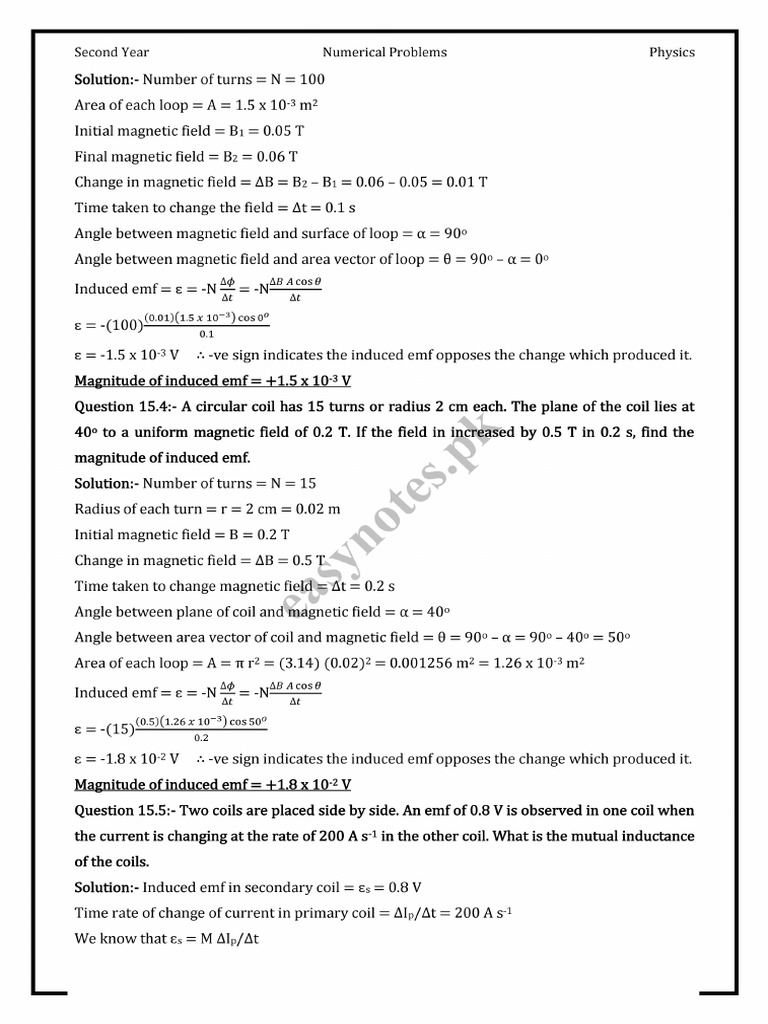 2nd Year Physics Chapter 15 Solved Numericals Notes 2 | PDF