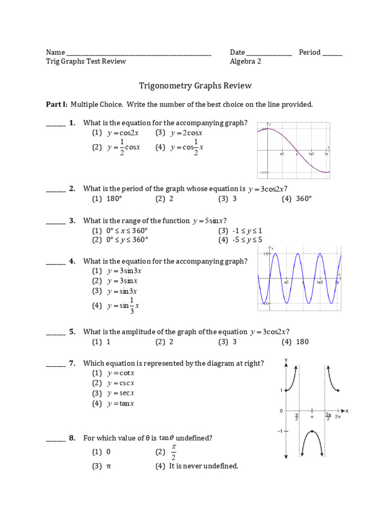 14-15 Trig Graphs Review Regents | PDF | Function (Mathematics ...