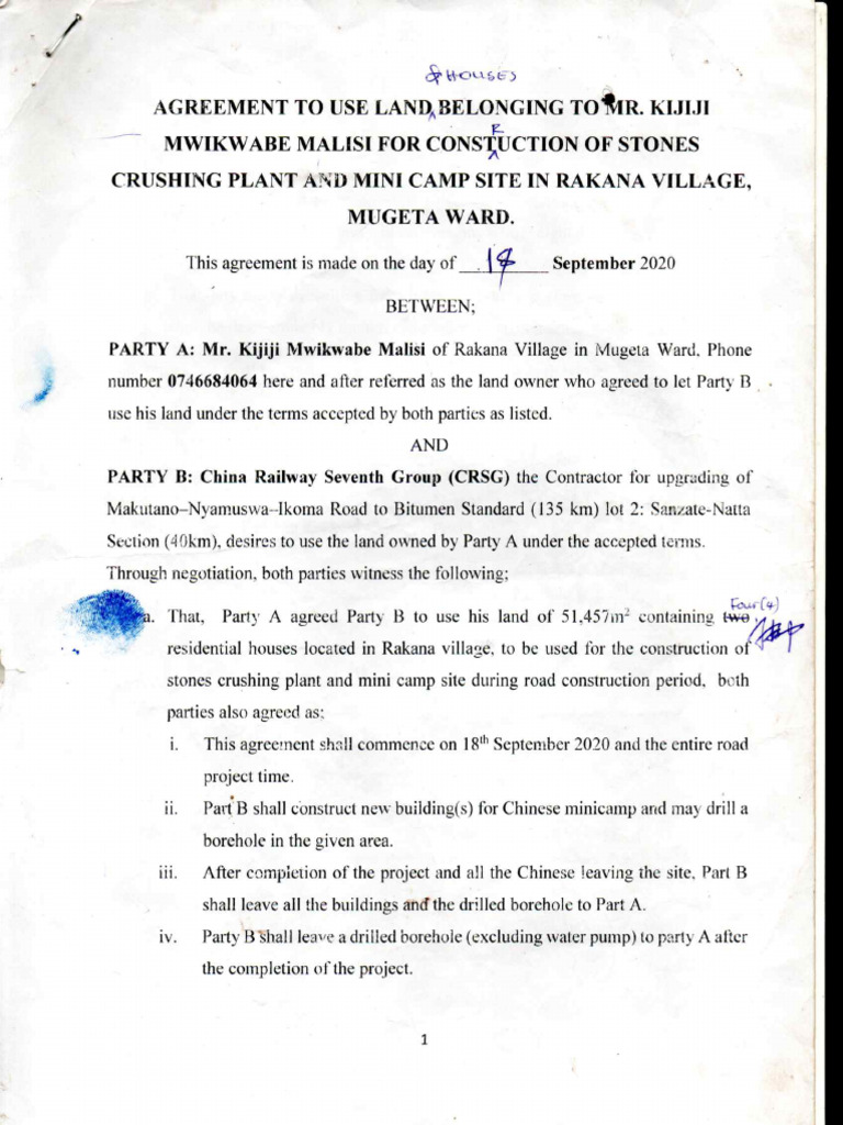 Agreement Document To Use Land | PDF