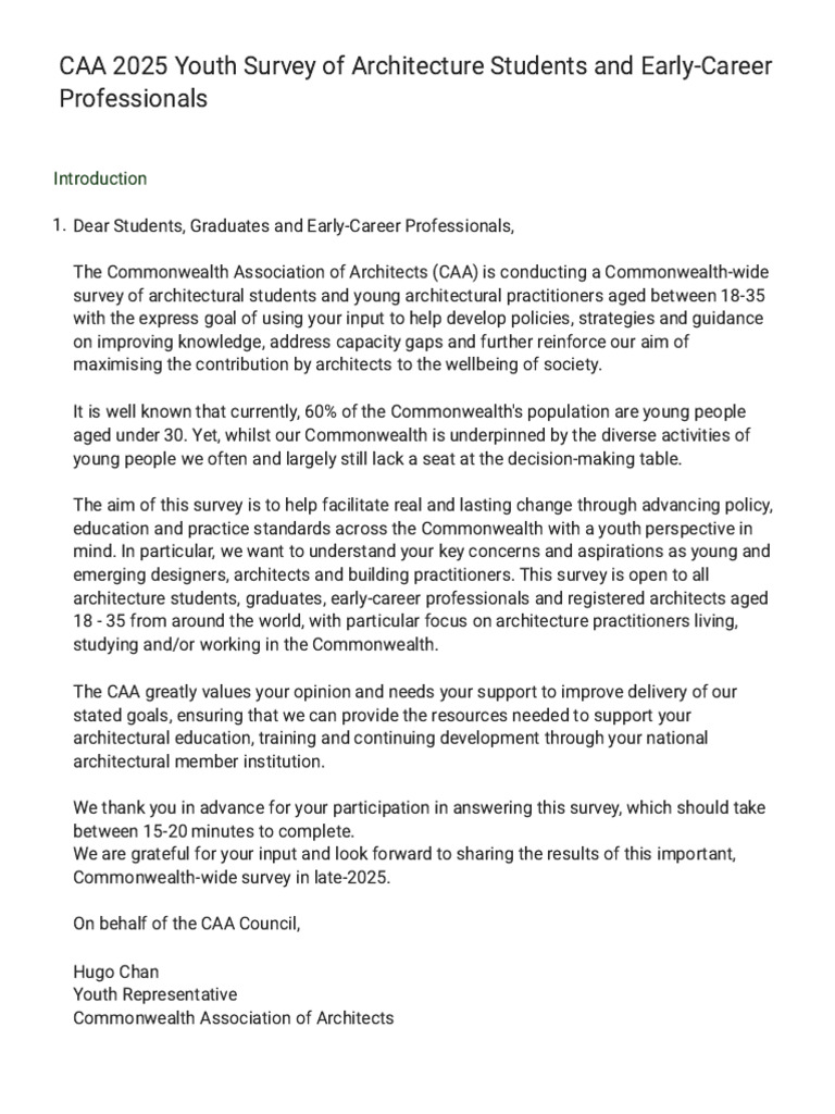 CAA 2025 Youth Survey of Architecture Students and Early-Career Professionals | PDF | Social ...