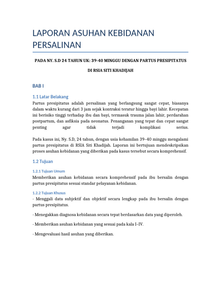 Asuhan Kebidanan pada Partus Presipitatus | PDF
