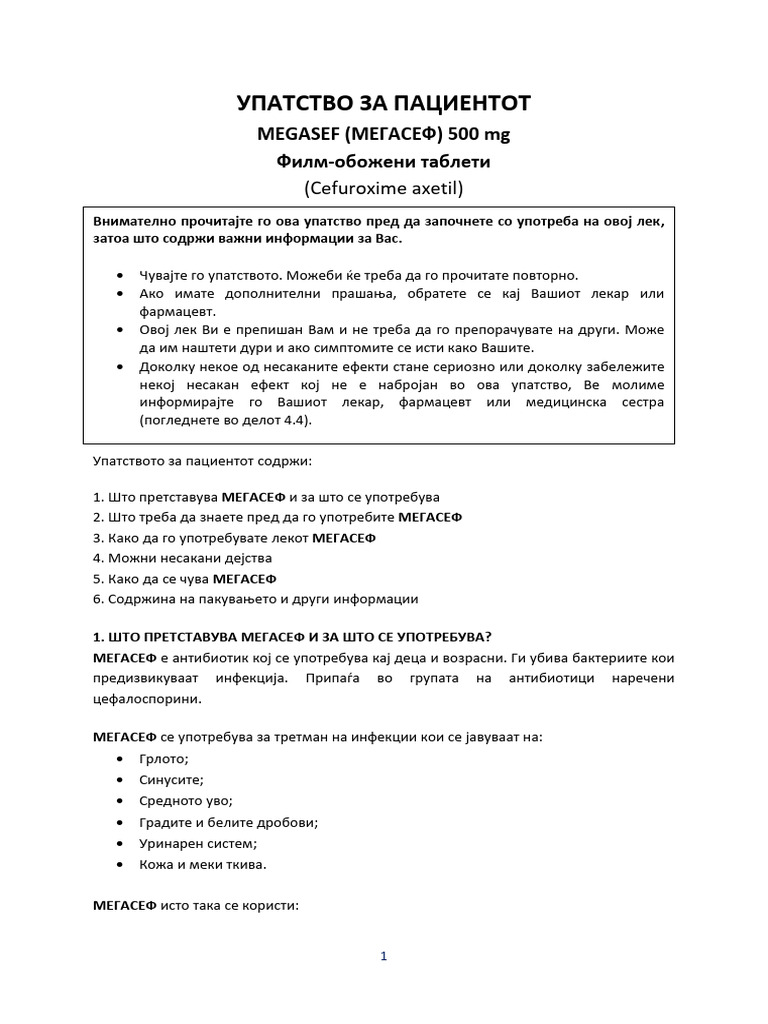 Megasef 500mg 10 Таблети Medication Guide | PDF