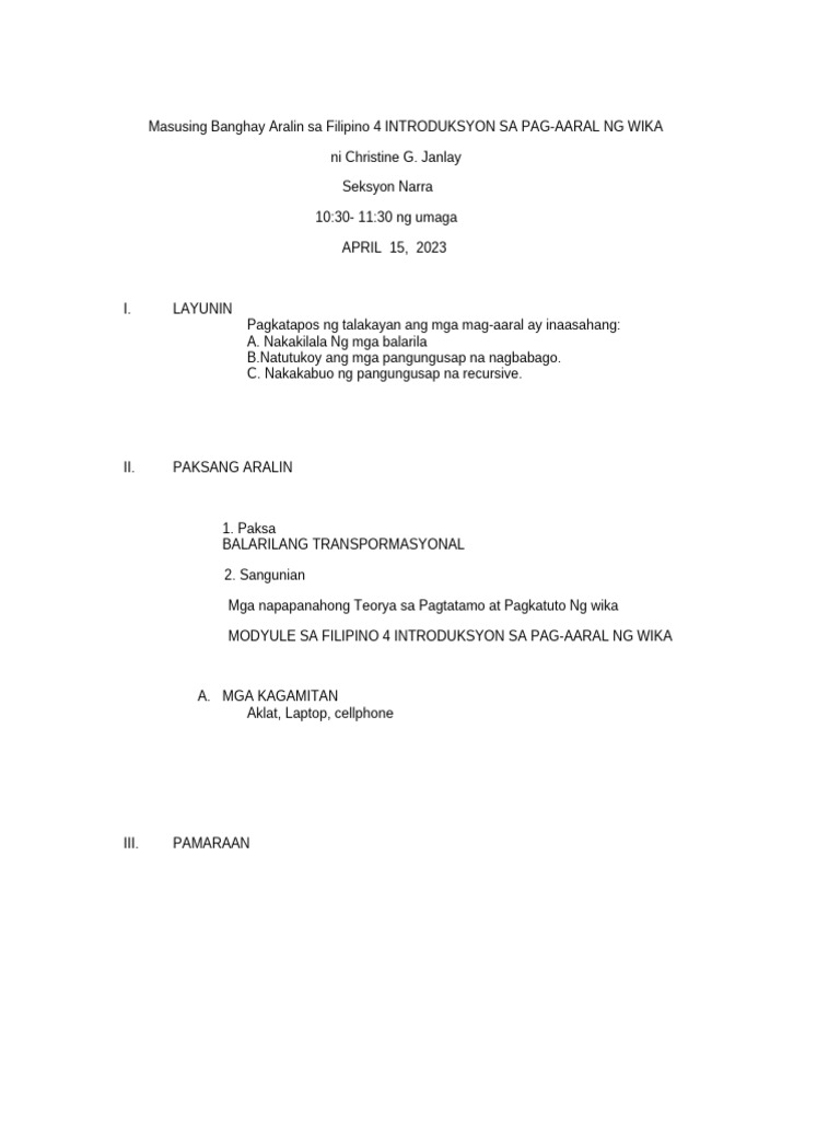 Banghay Aralin | PDF