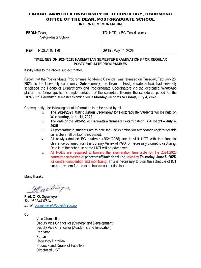 2024-2025 Harmattan Pg Examination Information.edited-1 | PDF