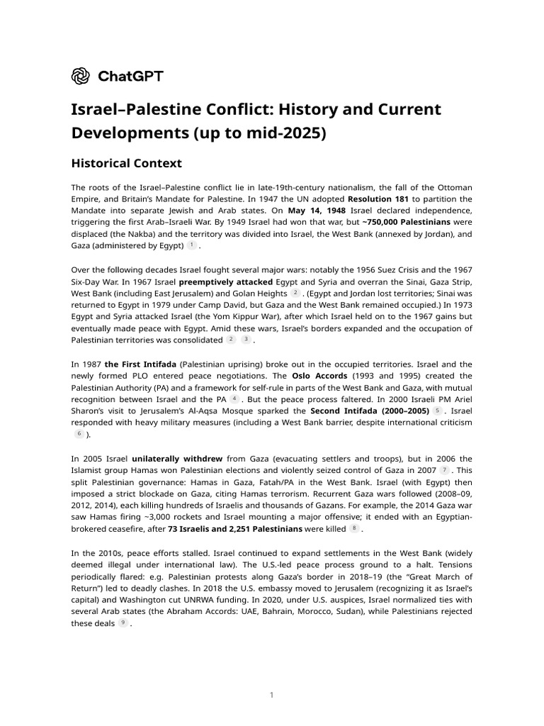 Israel-Palestine Conflict - History and Current Developments (Up To Mid ...