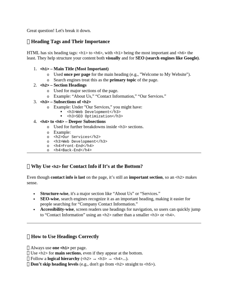 Importance of HTML Heading Tags for SEO | PDF | Search Engine ...