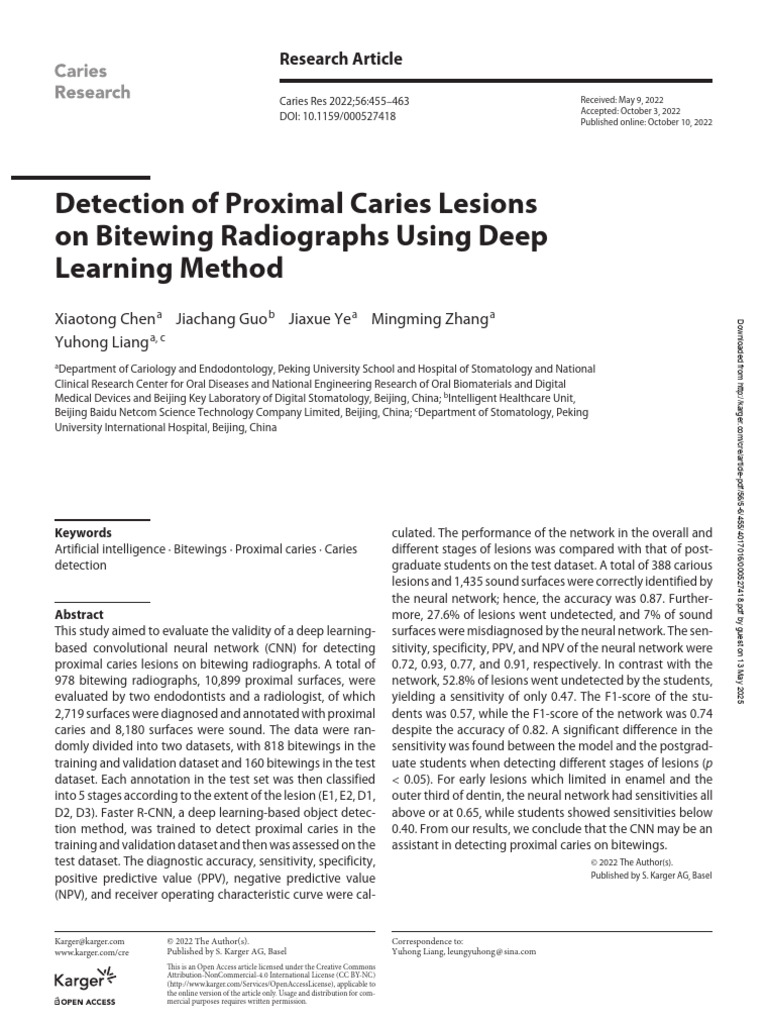 7 Detection Of Proximal Caries Lesions On Bitewing Radiographs Using Deep Learning Method Pdf