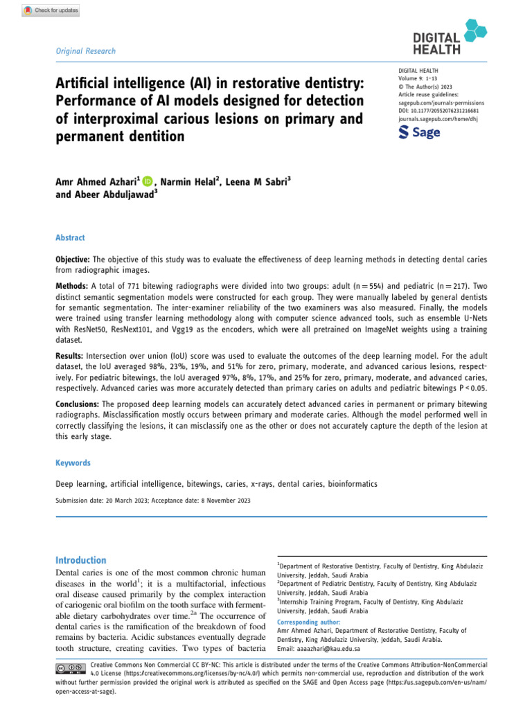 8 Artificial Intelligence (AI) in Restorative Dentistry Performance of AI Models Designed For ...