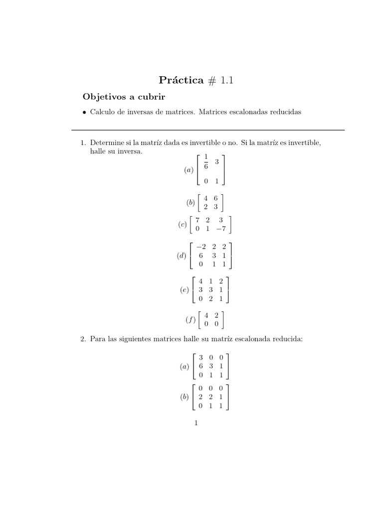 Inversa de Matrices Matrices Escalonadas Reducidas | PDF | Álgebra ...
