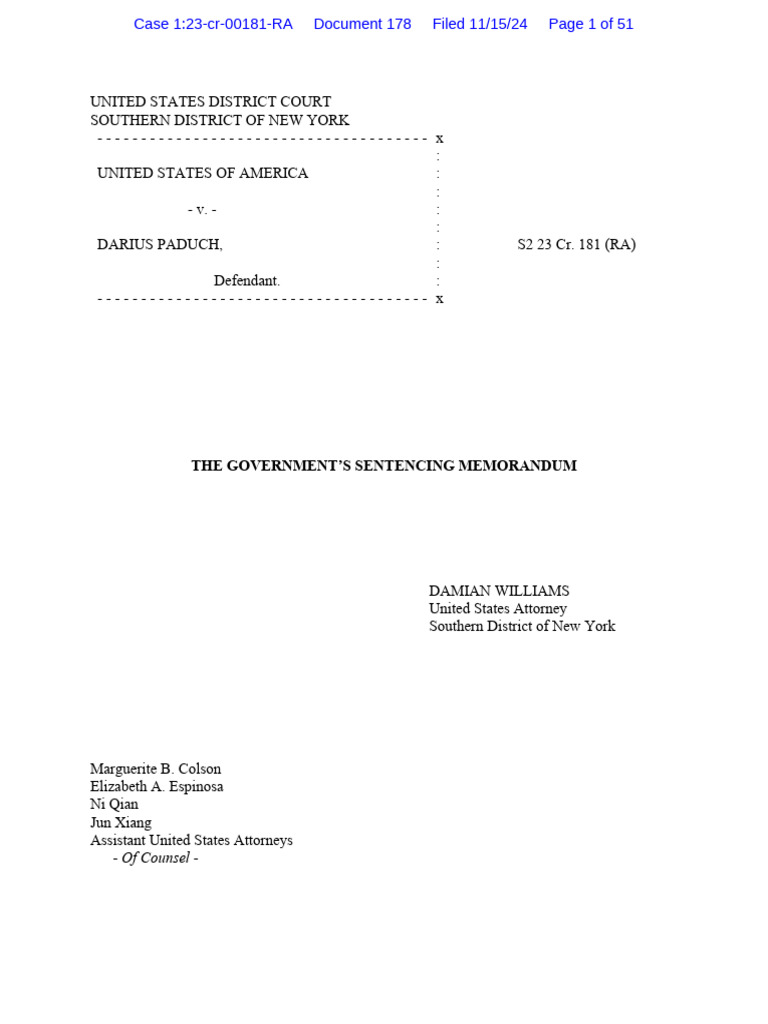 Dr. Darius Paduch Gov Sent | PDF | Masturbation | Title 18 Of The ...