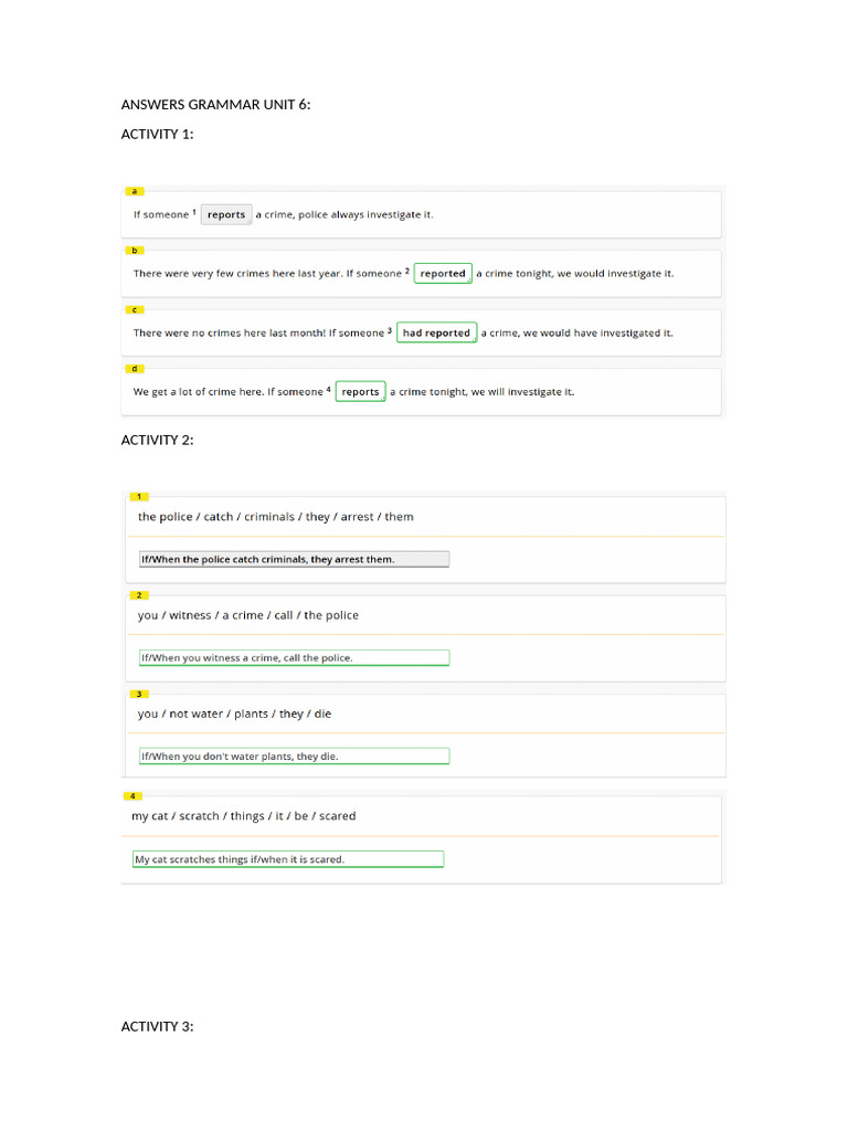 Grammar Answers Unit 6 | PDF
