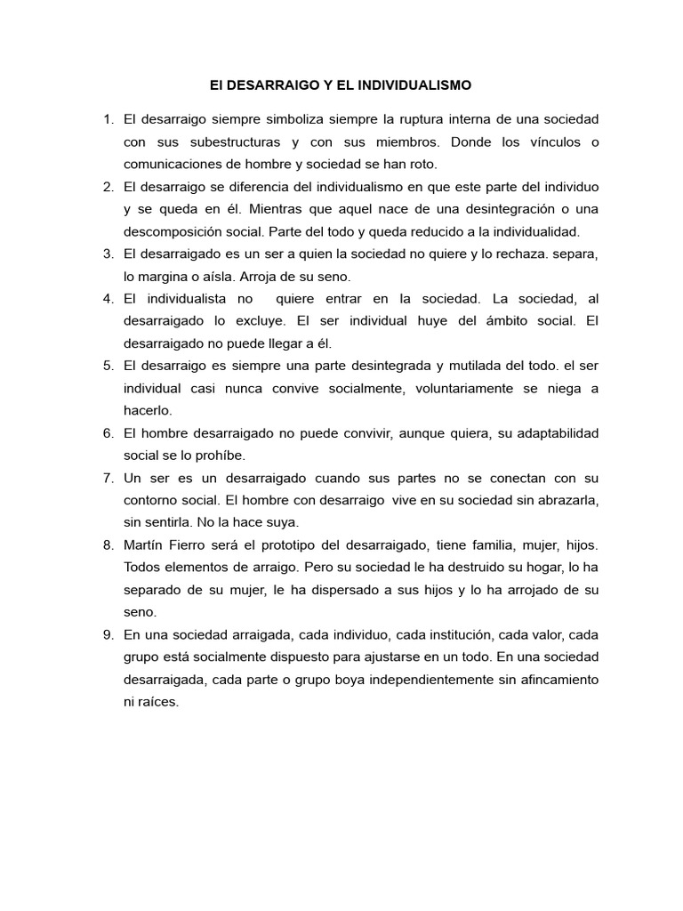 El Desarraigo y El Individualismo | PDF