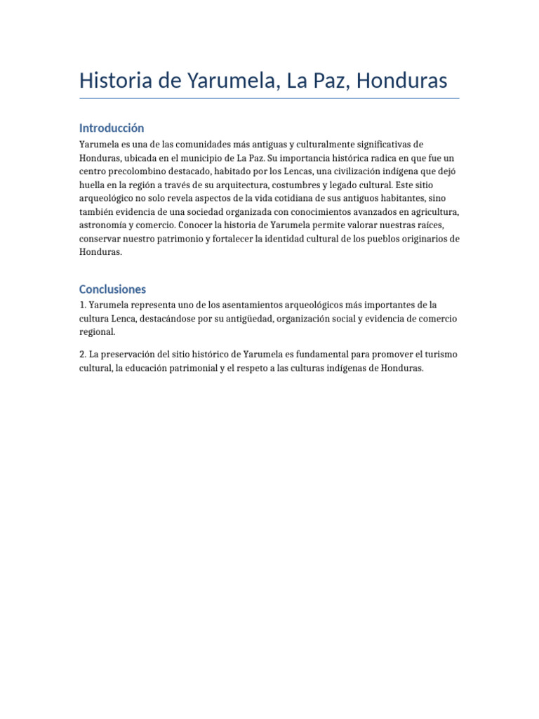 Historia Yarumela Con Anexos | PDF | Honduras | Arqueología