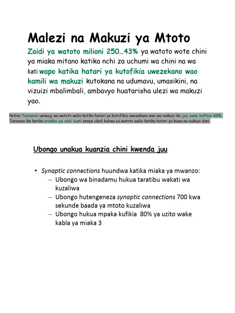 Malezi Na Makuzi Ya Mtoto: Zaidi Ya Watoto Milioni 250 43% Wapo Katika ...