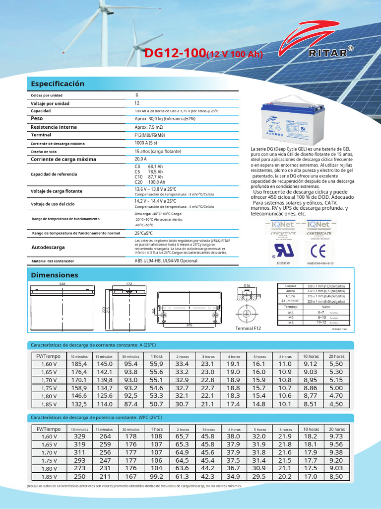 10.3 Bateria Ritar DG 12 100 | PDF | Células Galvánicas | Almacen de ...