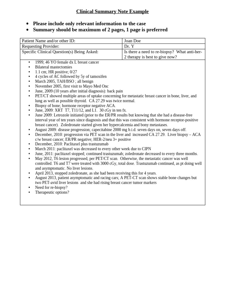 ClinicalSummaryNote Example | PDF