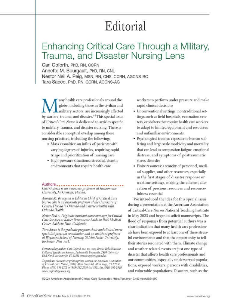Care Through A Military, Trauma, and Disaster Nursing Lens | PDF ...