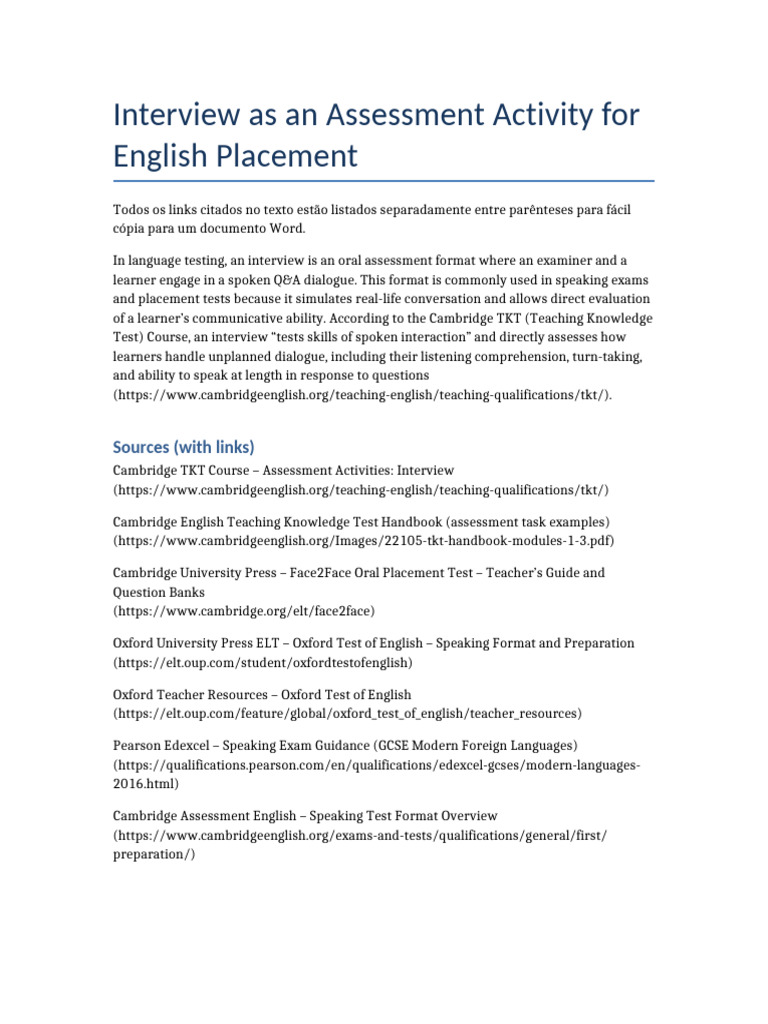 Interview-Based English Placement Assessment | PDF
