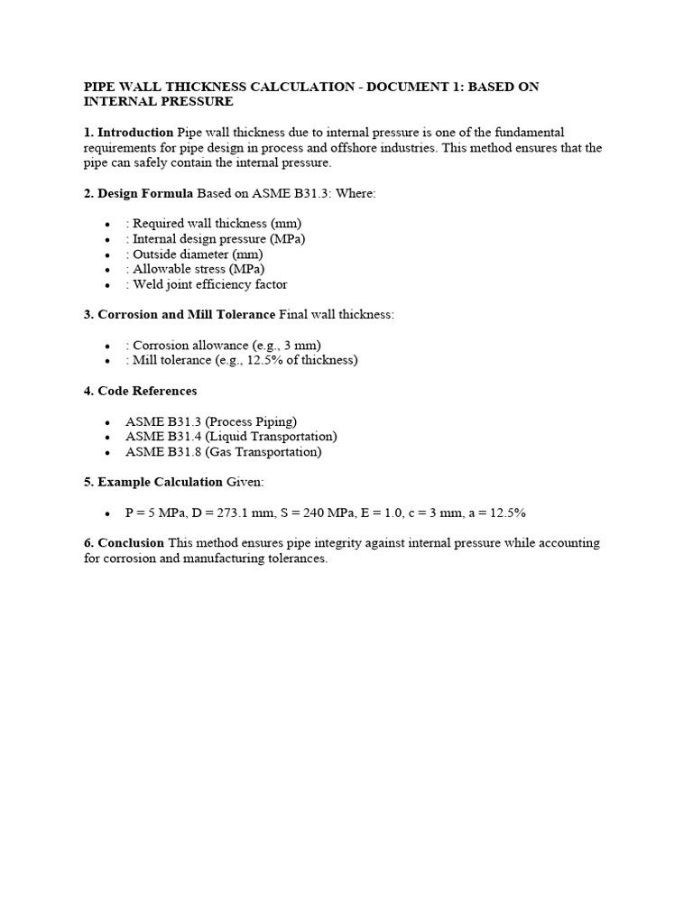 Pipe Wall Thickness Calculation Guide | PDF