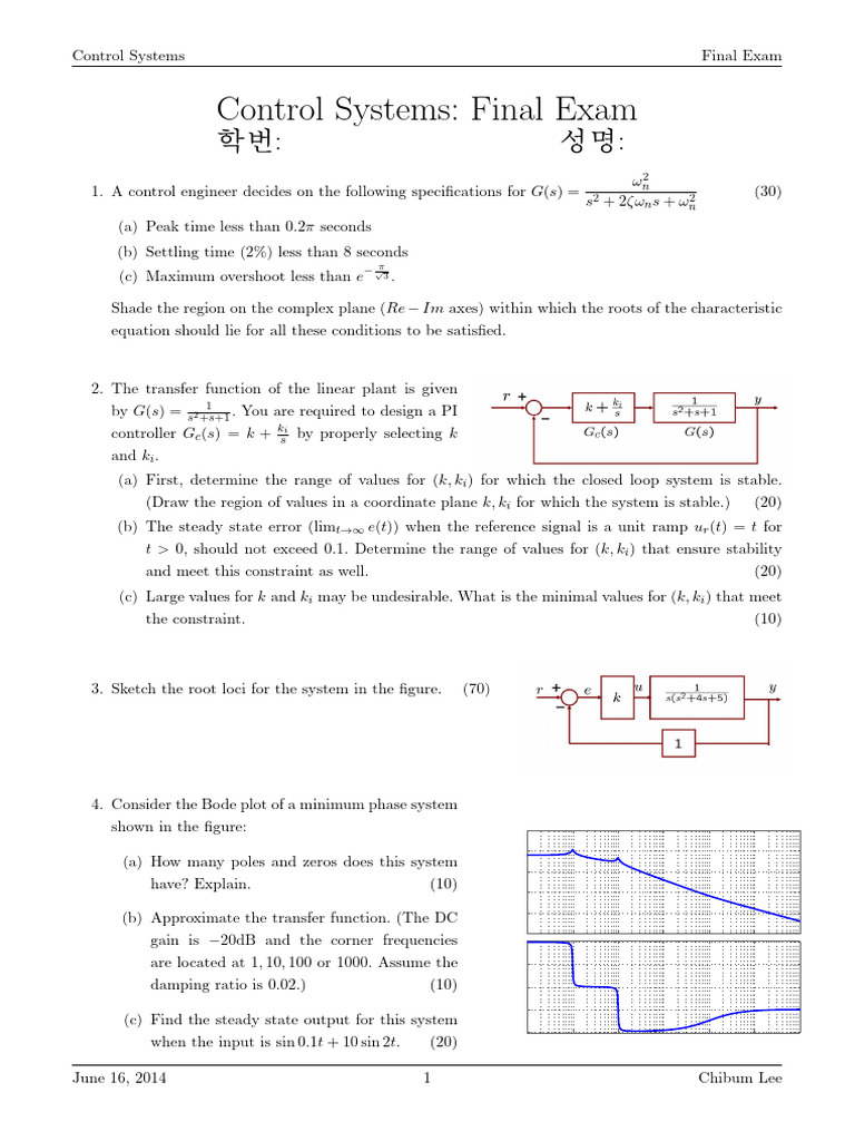 Control Systems Final Exam Overview | PDF | Electronics | Control Theory