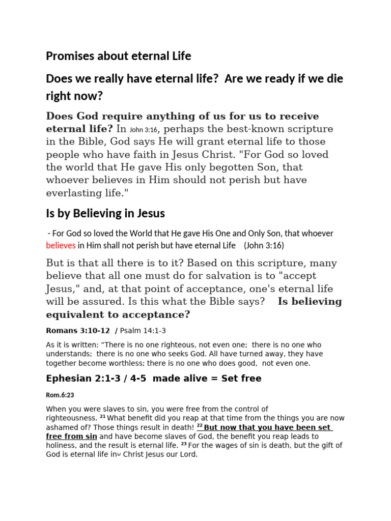 Promises About Eternal Life | PDF | Eternal Life (Christianity ...