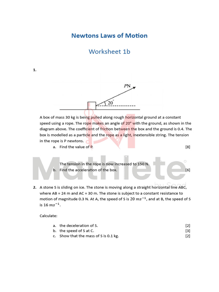 Newtons Laws of Motion - Worksheet 1b | PDF | Force | Tension (Physics)