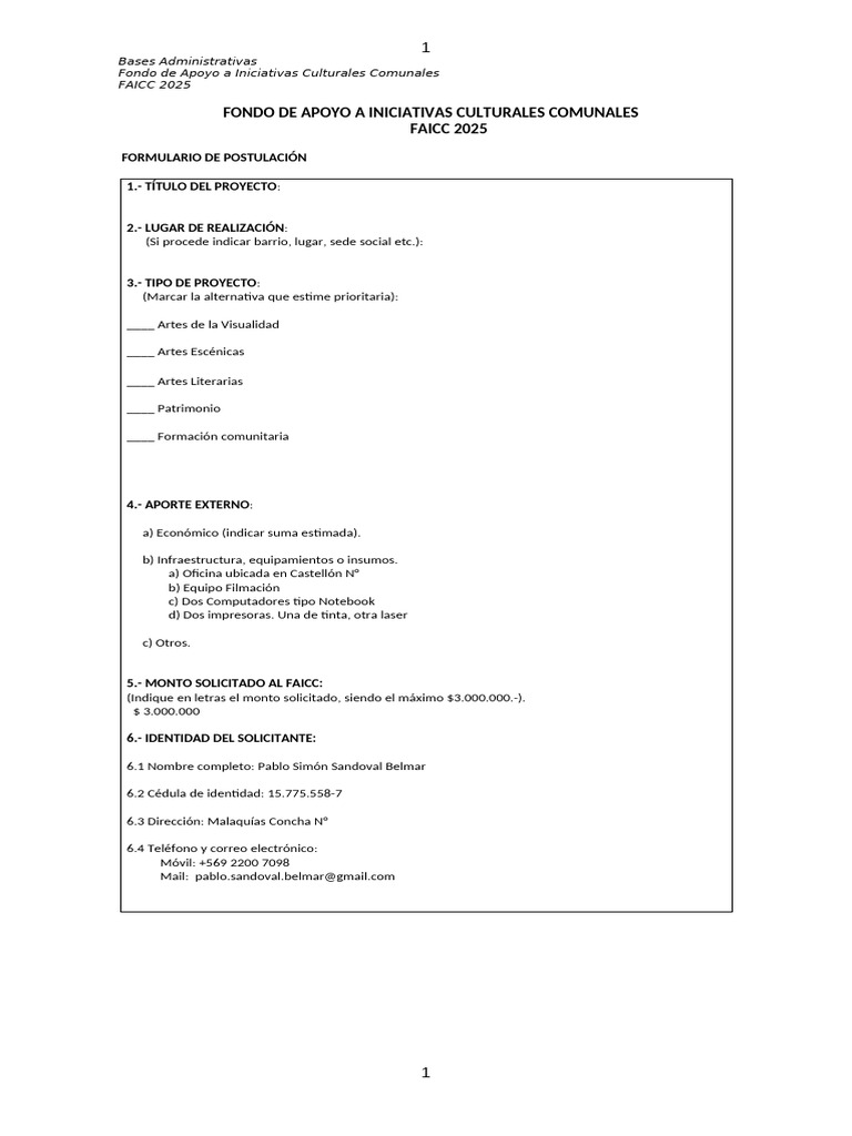Formulario FAICC 2025 | PDF | Memoria | Derechos humanos