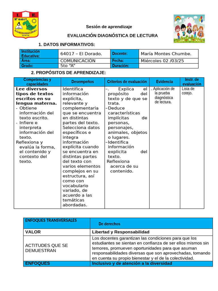 Evaluación Diagnóstica de Lectura 5° A | PDF | Evaluación ...