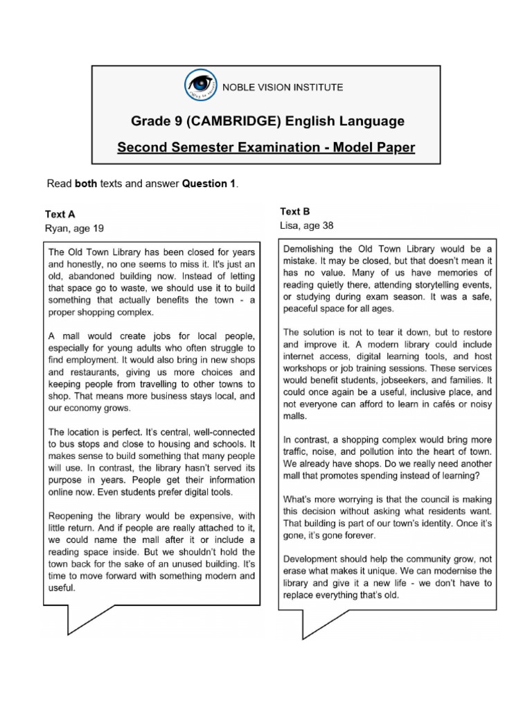 Model Paper GR9 Second Sem | PDF
