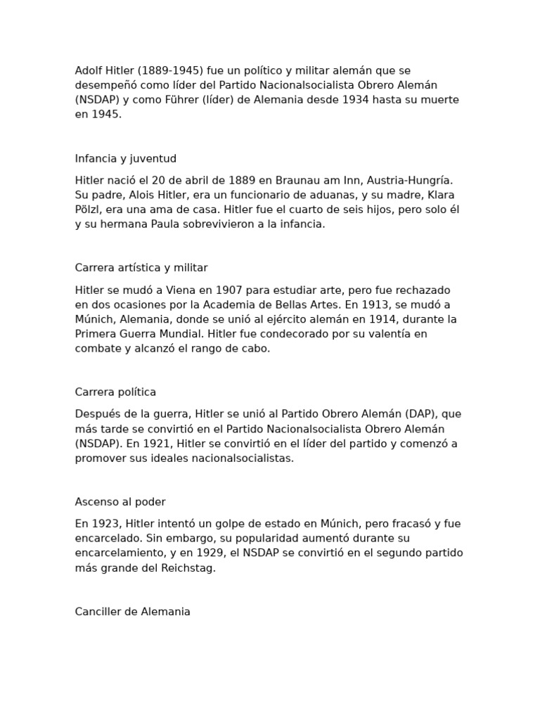 Vida y legado de Adolf Hitler | PDF | Adolf Hitler | Alemania nazi