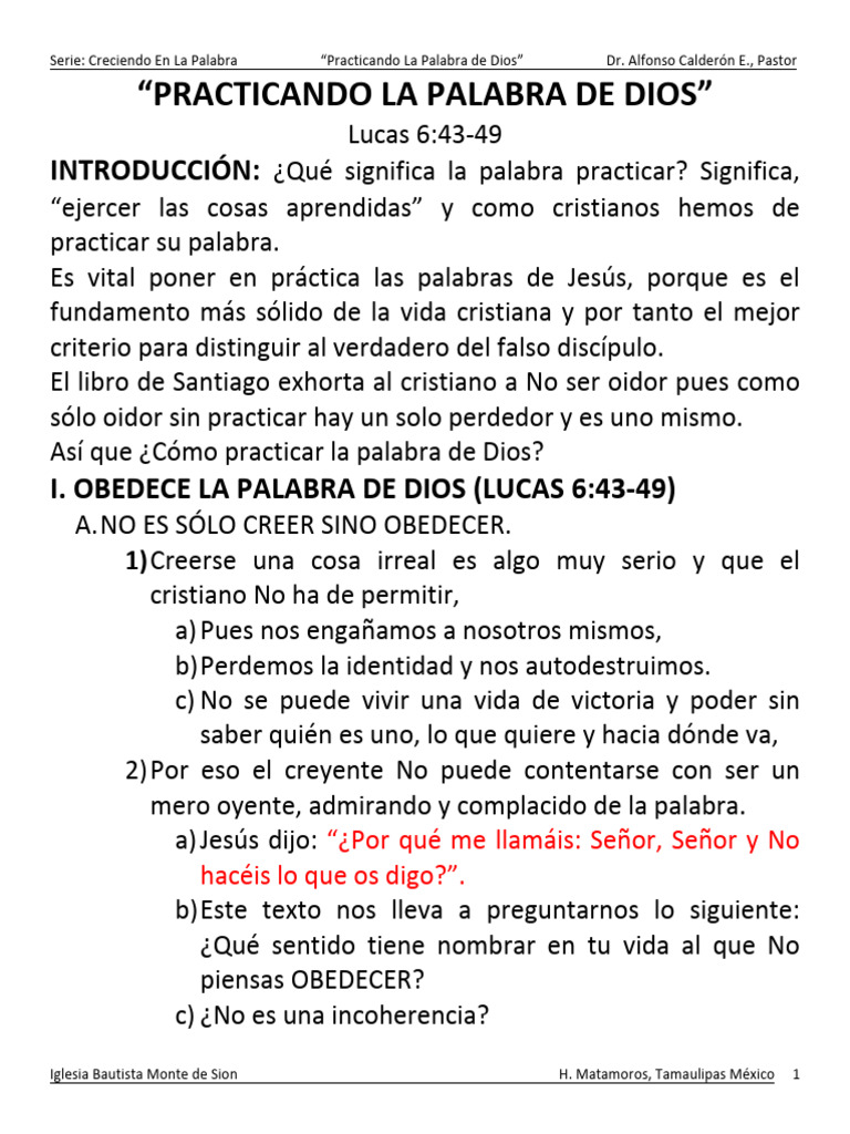 Practicando La Palabra de Dios | PDF | Jesús | Evangelio De Lucas