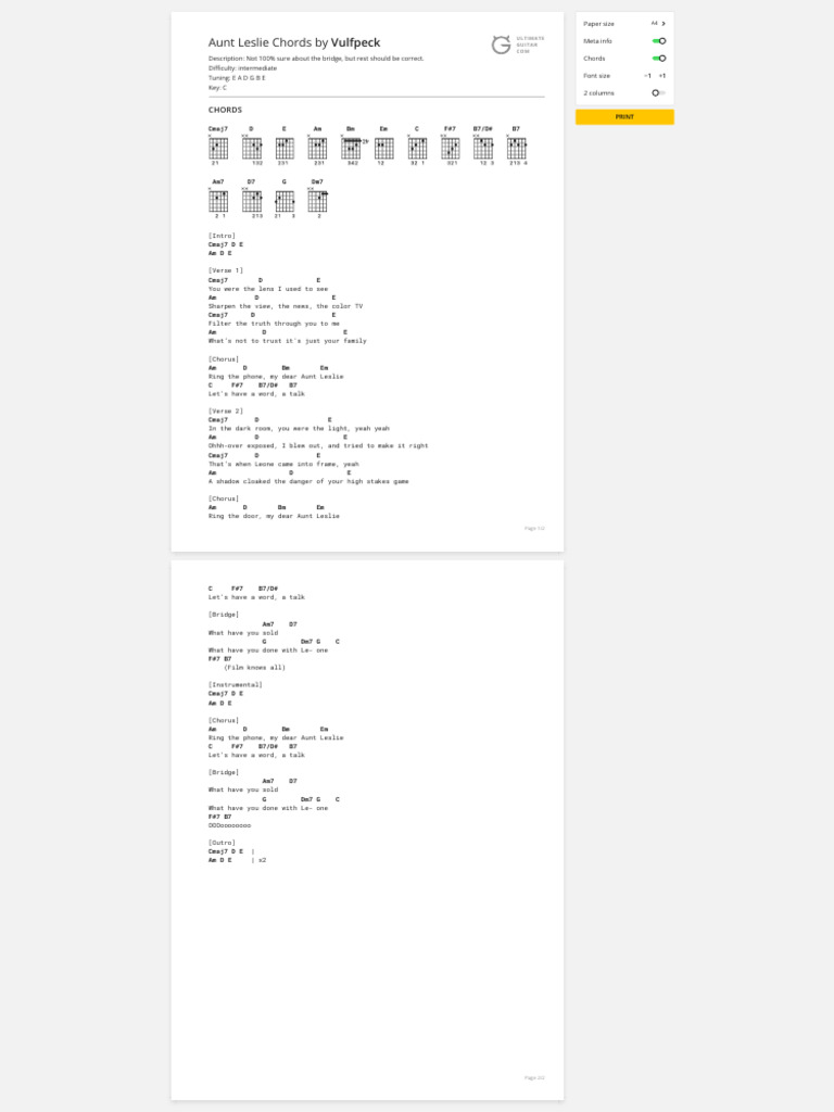 Aunt Leslie Chords by Vulfpeck | PDF | Song Structure | Music Theory