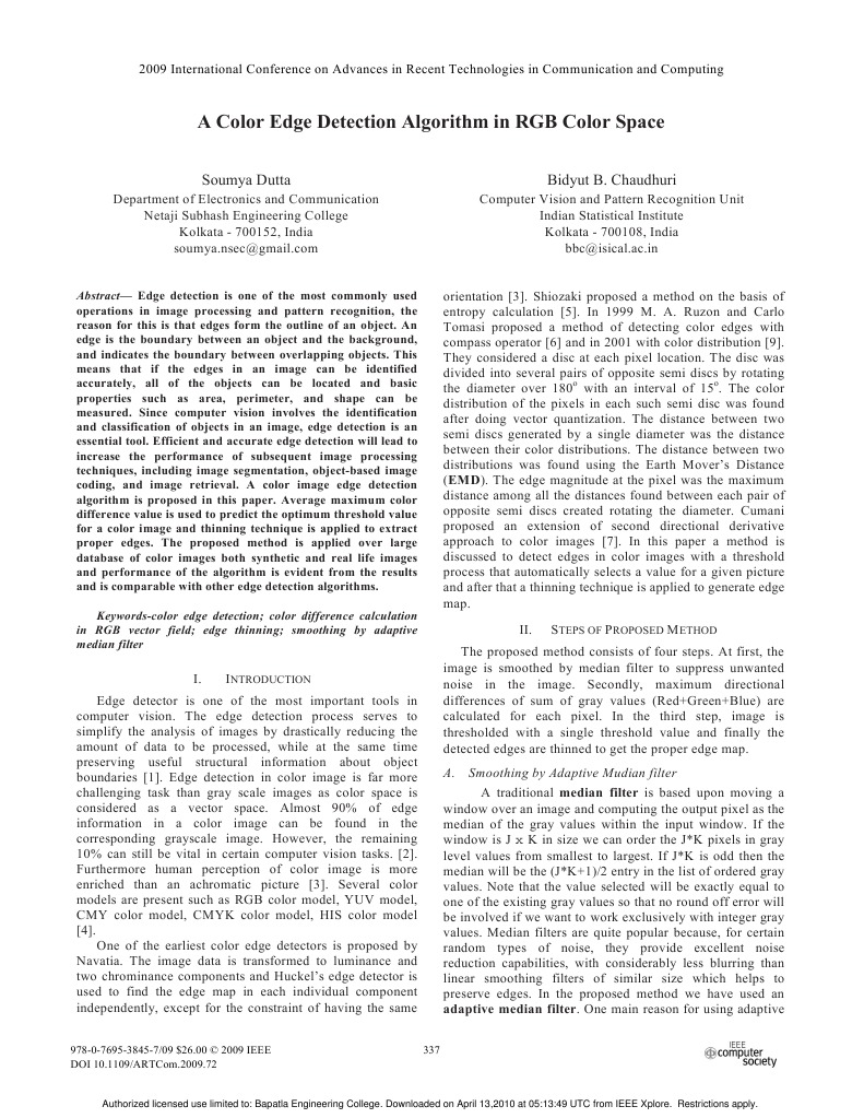 A Color Edge Detection Algorithm In Rgb Color Space Pdf Median Rgb Color Model