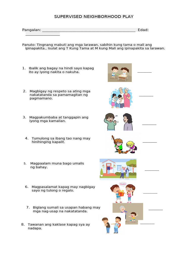 SUPERVISED NEIGHBORHOOD PLAY - Docx Test | PDF
